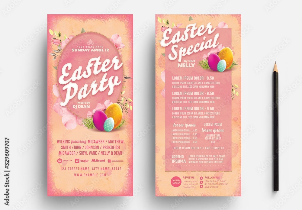 Pink Dl Easter Party Card Layout with Egg Illustrations Stock Template ...