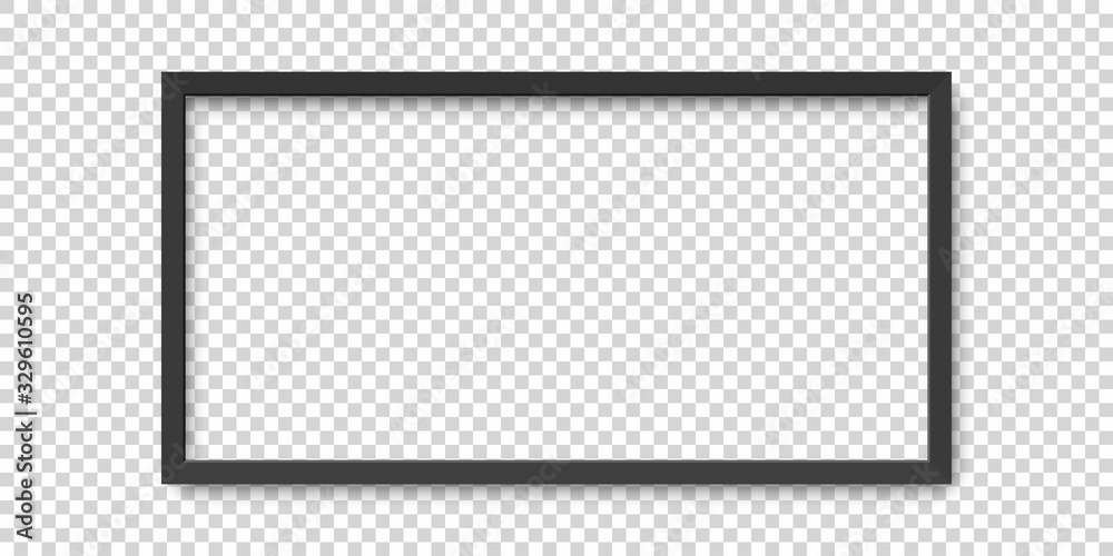 Realistic horizontal black picture frame isolated on transparent ...