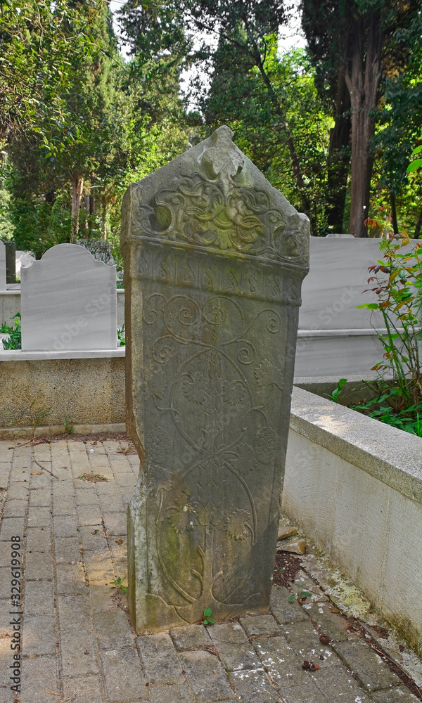 Historic grave stones with Ottoman Turkish script in Karacaahmet ...