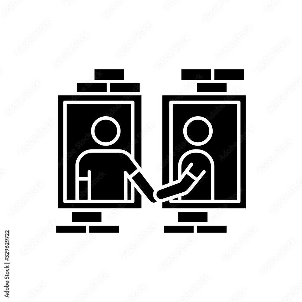 Neighbors in window frames black glyph icon. Dormitory mates. Dormmates ...