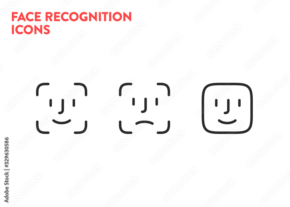 Face id icons. Face scanning process icons. Facial recognition system ...