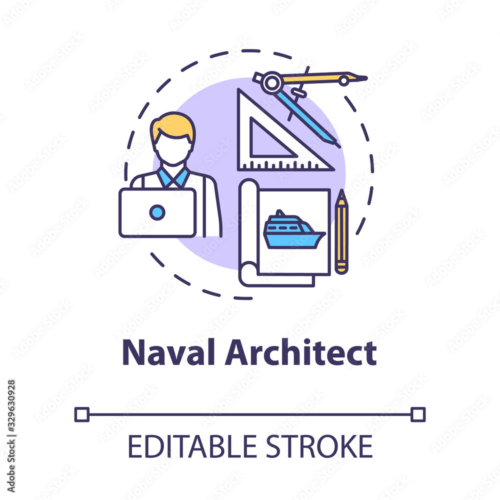 Naval architect concept icon. Professional maritime worker. Designing ...