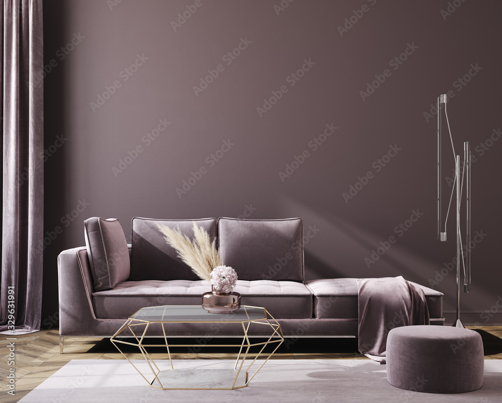 Modern home interior background, wall mockup, 3D render Stock ...