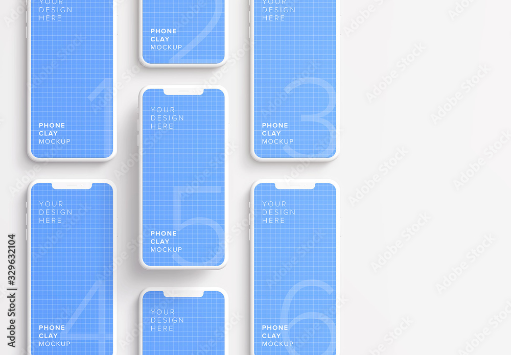 7 Smartphones in Grid Mockup Stock Template | Adobe Stock