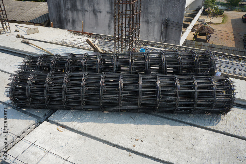 Steel rod on construction site background, Reinforcement of concrete ...