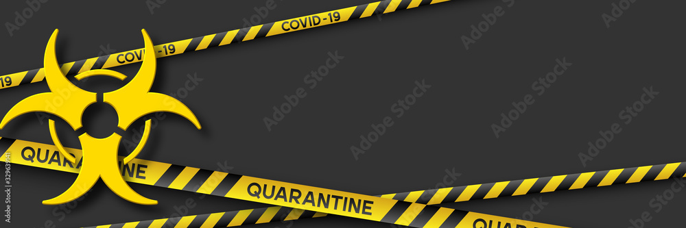 Warning coronavirus quarantine banner with yellow and black stripes and ...