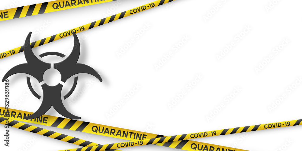 Warning coronavirus quarantine banner with yellow and black stripes and ...