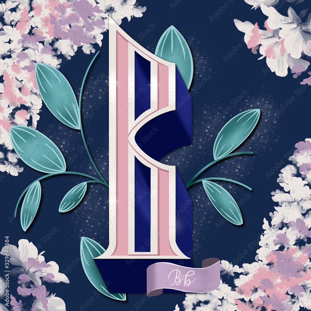 B letter flower design. 3d lettering illustration suitable for ...
