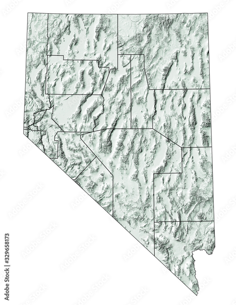Nevada Topographic Map with County Borders showing sage green hill ...
