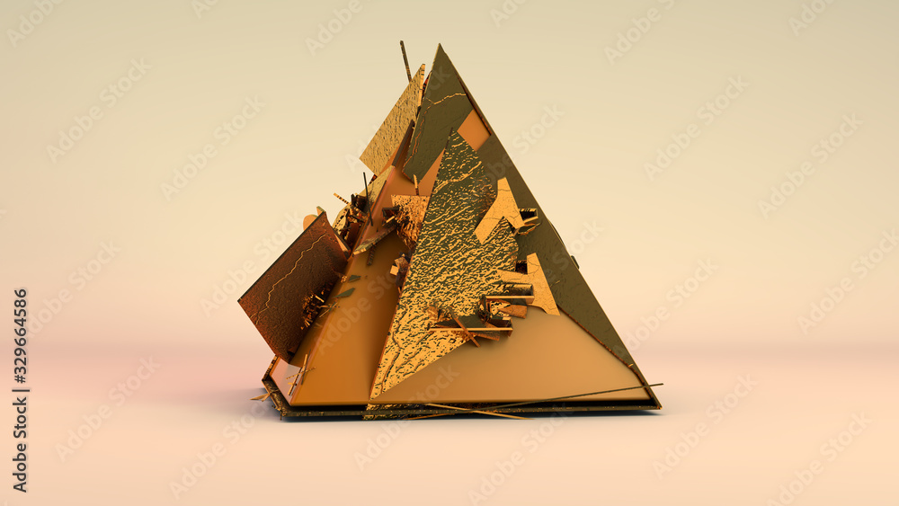 3D rendering of a Golden pyramid with currency symbols. Illustration of ...