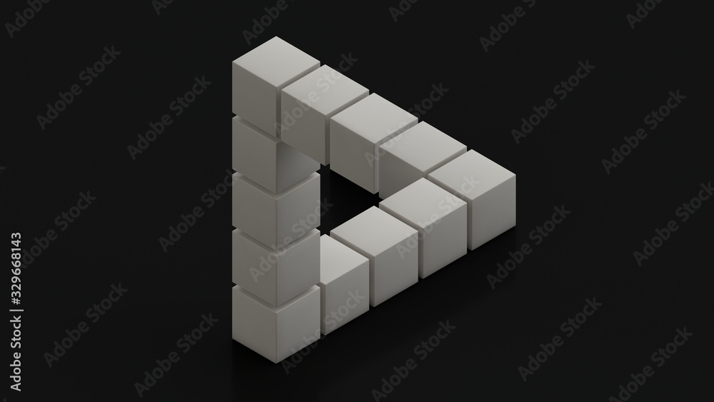 3D rendering of an impossible triangle of white cubes on a black ...