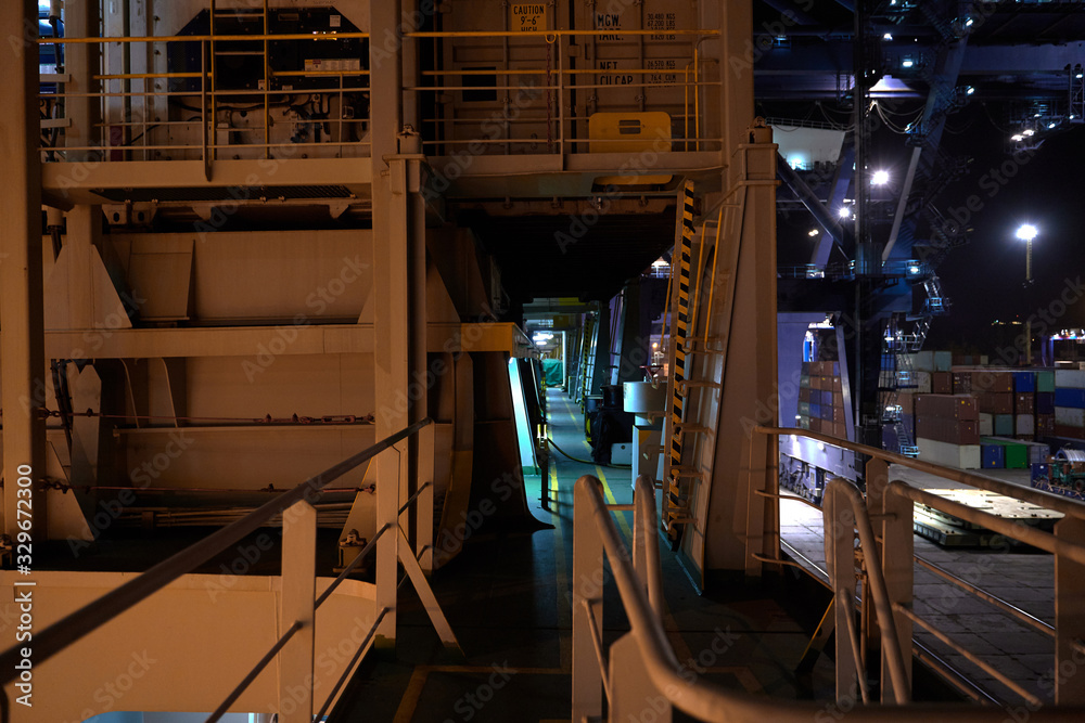 Container ship 's deck. Part of the vessel close-up. Stock Photo ...