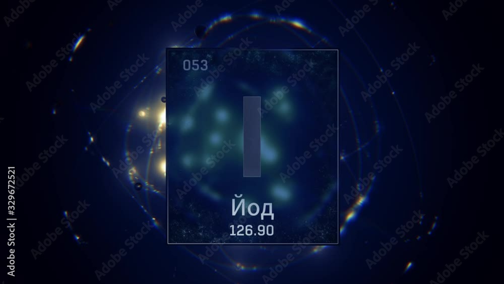 Iodine as Element 53 of the Periodic Table. Seamlessly looping 3D ...