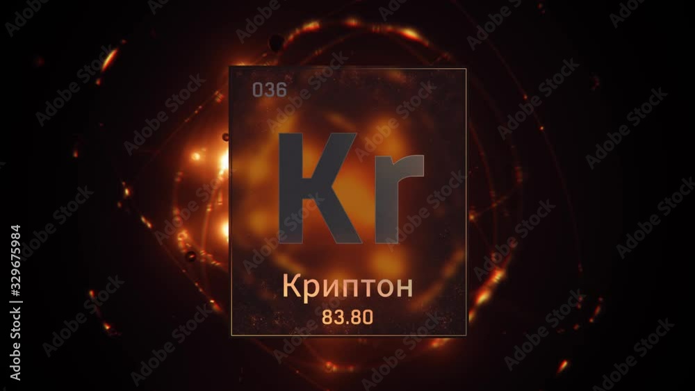 Krypton as Element 36 of the Periodic Table. Seamlessly looping 3D ...