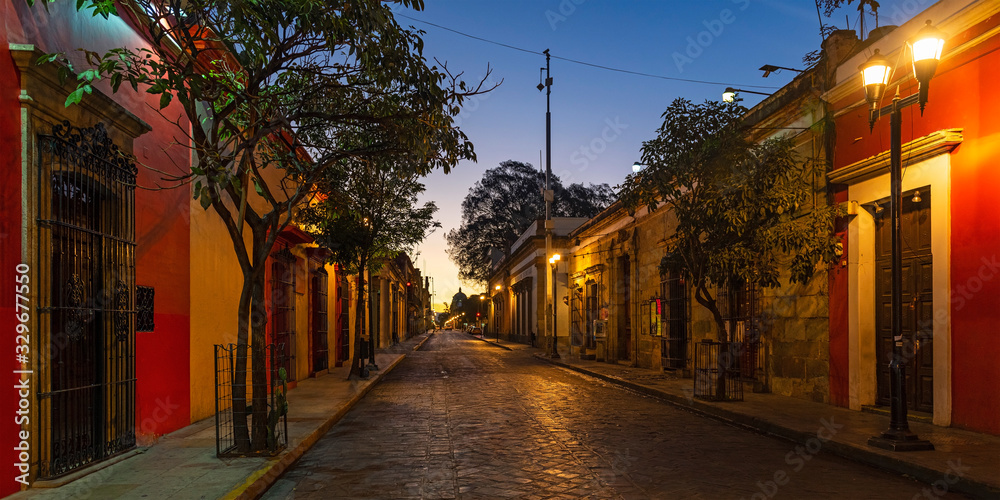 Panorama cityscape of Oaxaca city at sunrise with its colonial style ...