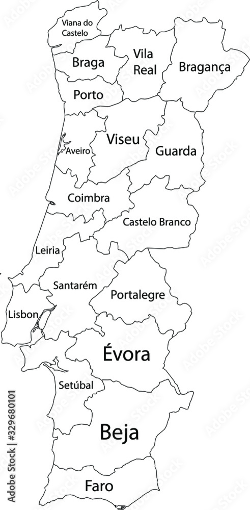 Labeled Districts Map of European Country of Portugal Stock Vector ...