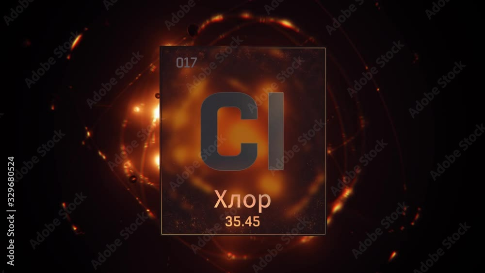 Chlorine as Element 17 of the Periodic Table. Seamlessly looping 3D ...