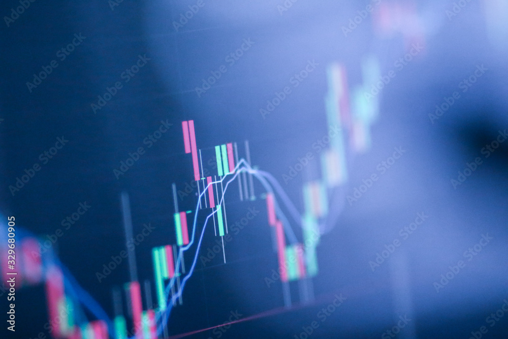 Stock exchange market chart, Stock market data on LED display. Business ...