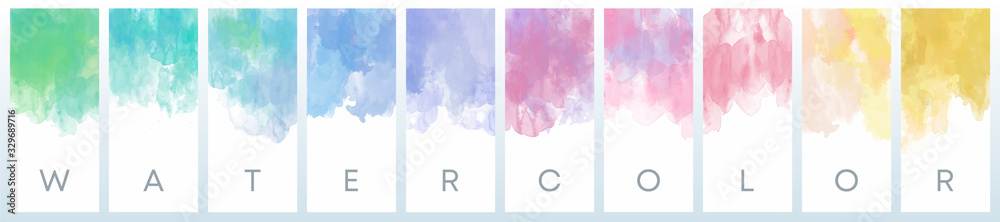 Big set of light colorful vector watercolor vertical backgrounds for ...