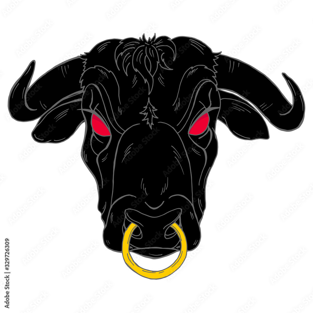 Head of an evil bull with a ring in its nose Stock Vector | Adobe Stock