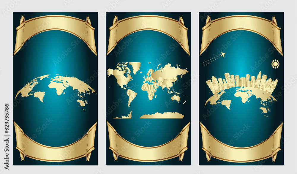 World map, detailed country map of the world,Green, gold template for ...