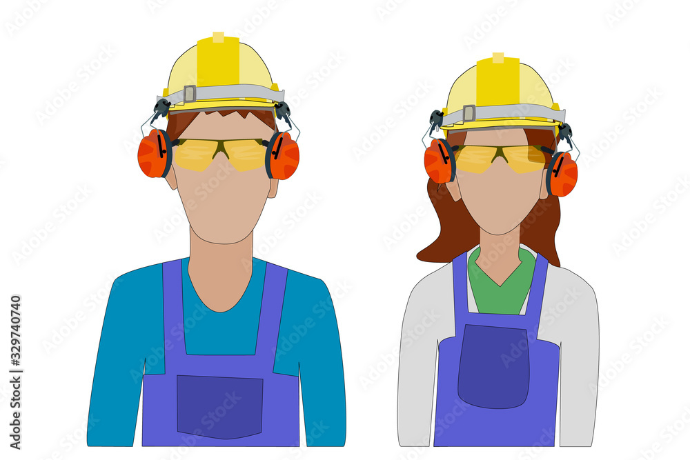 Set construction workers isolated on white background. Color ...