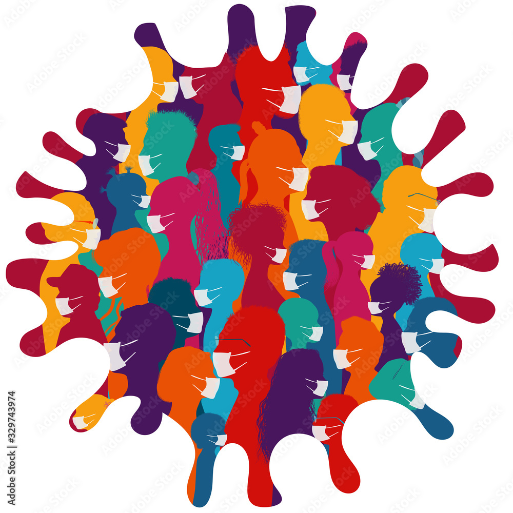 Coronavirus epidemic and pandemic concept. Group of people wearing ...