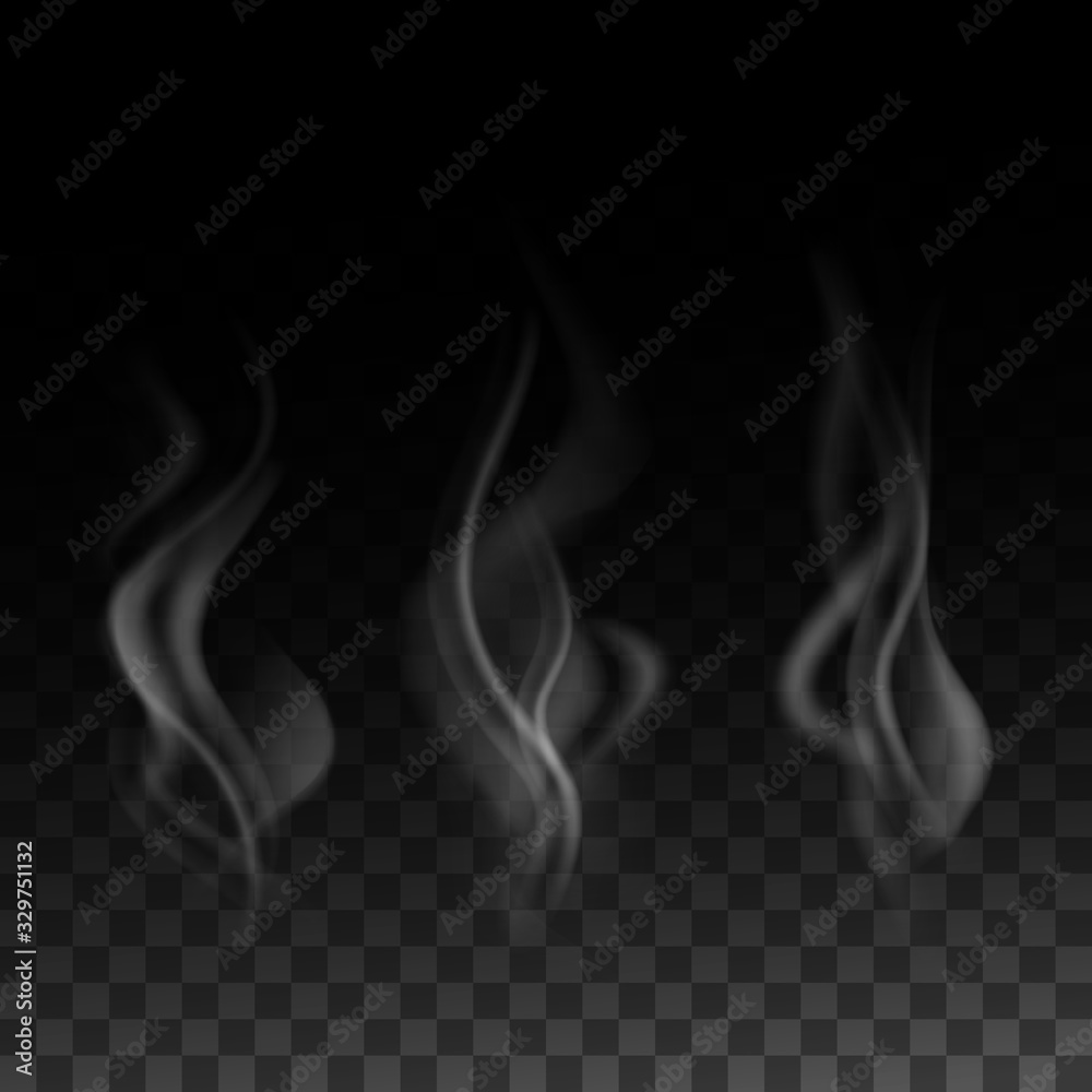 realistic smoke set isolated on transparent darck background. vector ...