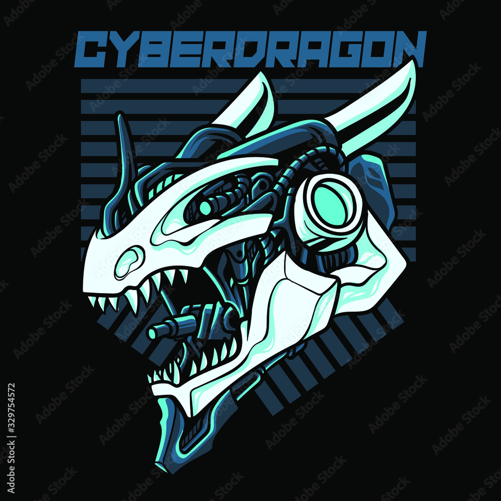 Cyber dragon head vector illustration Stock Vector | Adobe Stock