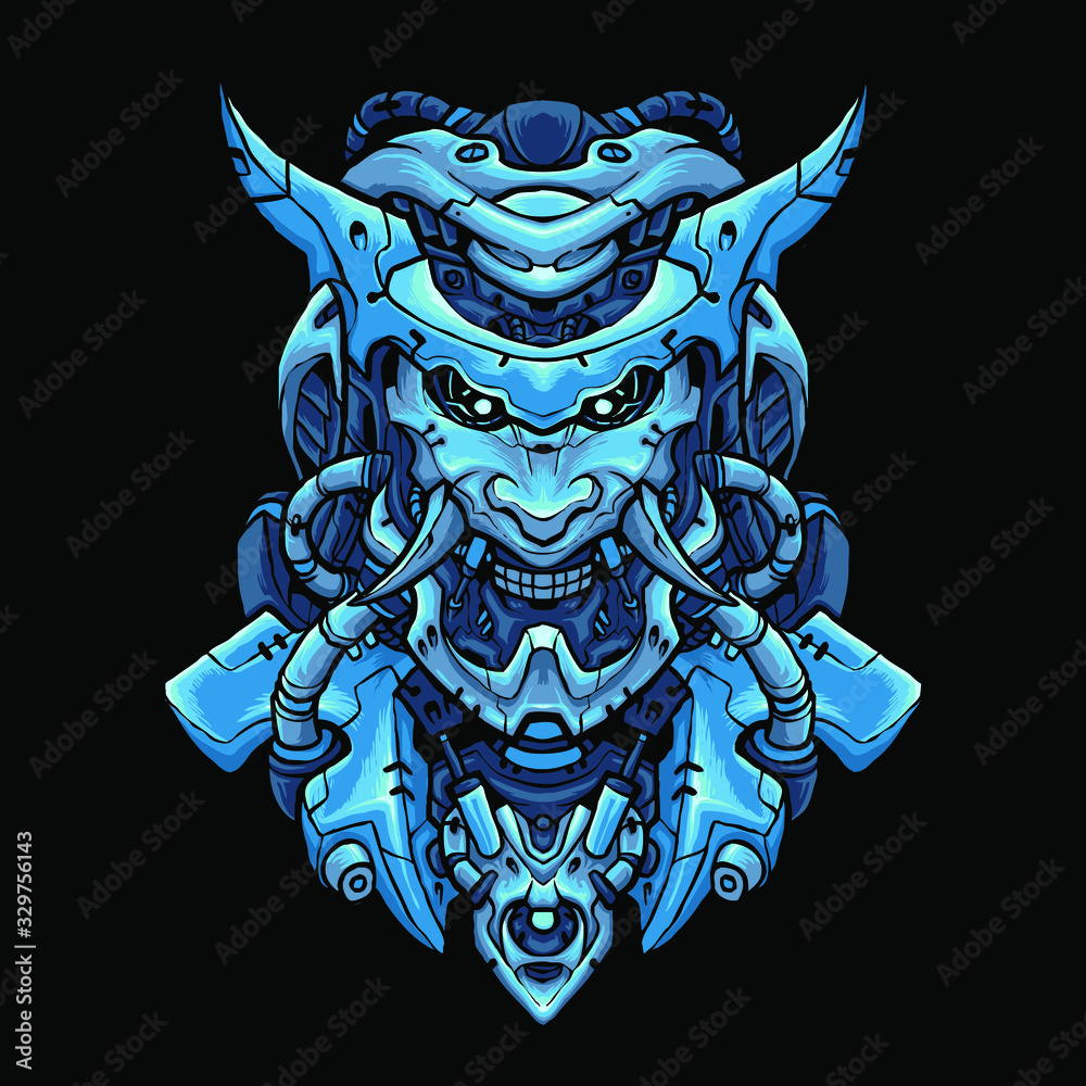 Cyber oni head vector Illustration Stock Vector | Adobe Stock