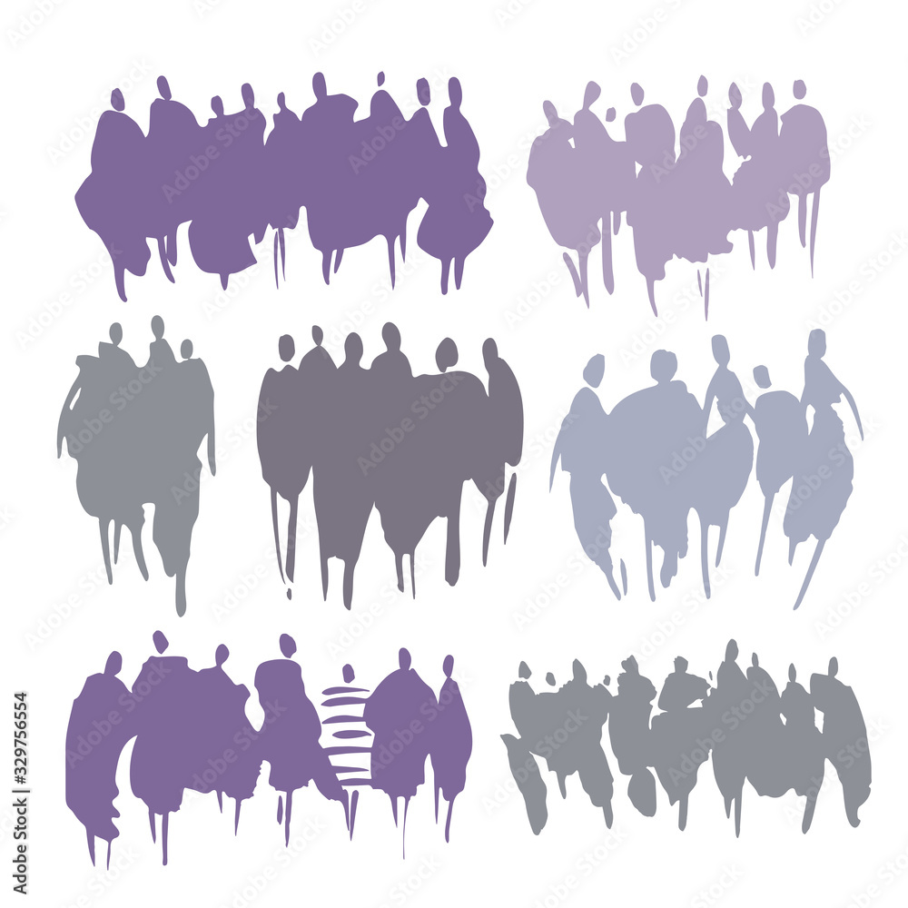 Vector. Hand drawn illustration: people. A stain of watercolor paint in ...