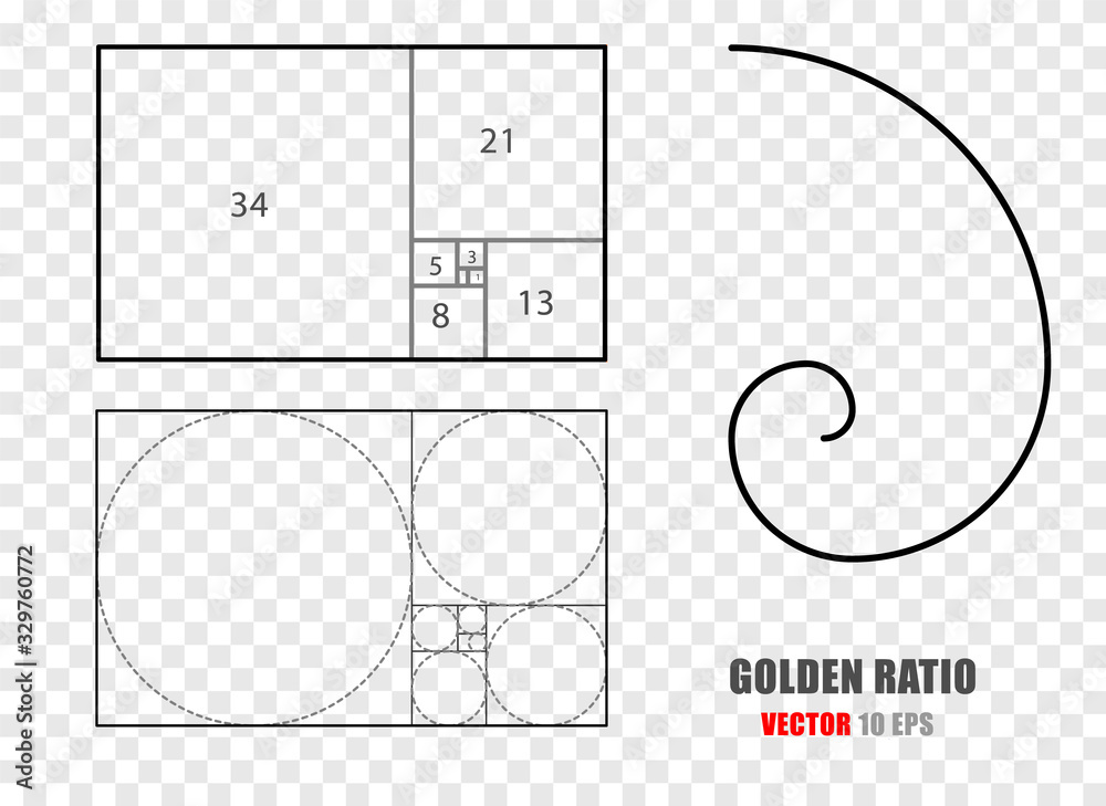 Golden ratio section rule. Mathematics formula of fibonacci spiral ...
