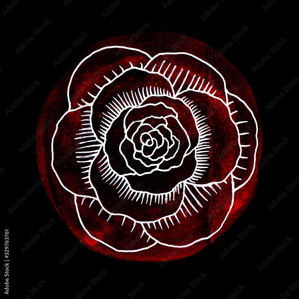 Abstract rose drawing by hand .Raster illustration of a rose flower ...