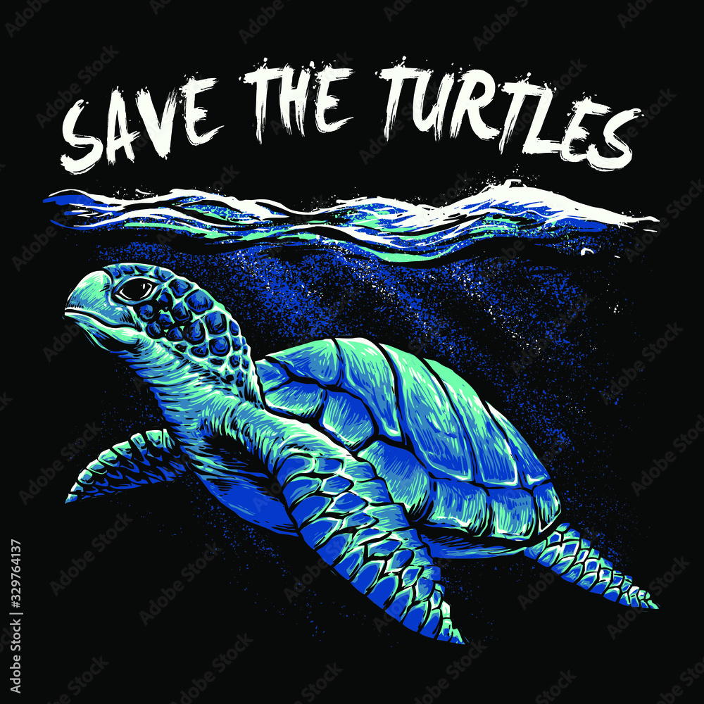 Save Ocean turtle art vector illustration Stock Vector | Adobe Stock