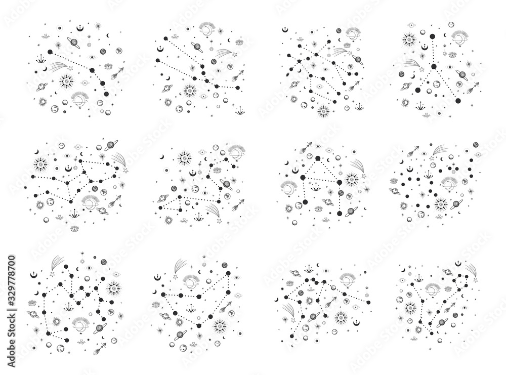 Vector illustration set of moon phases. Different stages of moonlight ...