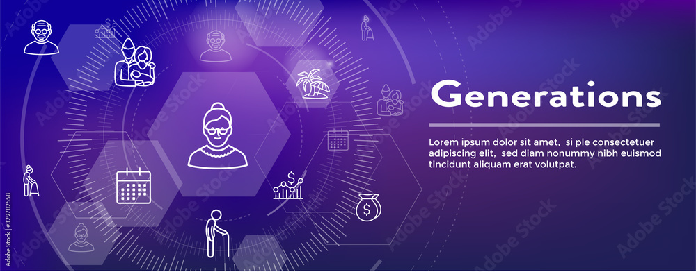 Generations and Aging Web Header Banner and Icon Set Stock Vector ...