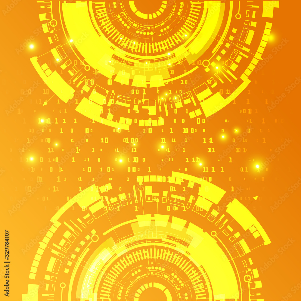 Abstract yellow Technology Background. Binary Computer Code ...