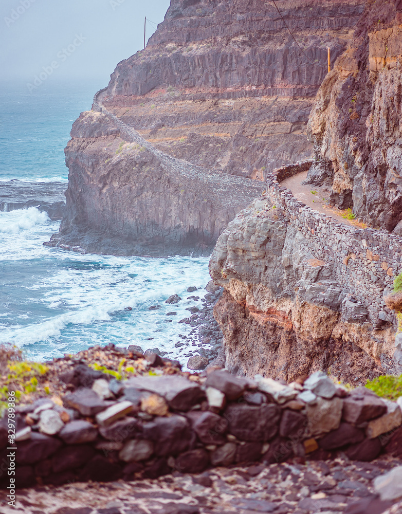 Santo Antao. Cape Verde. Stunning scenery of the coastal trail. Steep ...