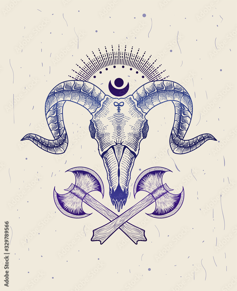 goat skull with weapon on white background-vector Stock Vector | Adobe ...