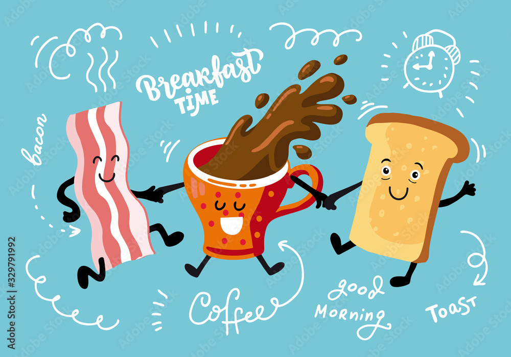 Breakfast time. Vector poster or greeting card with calligraphy ...