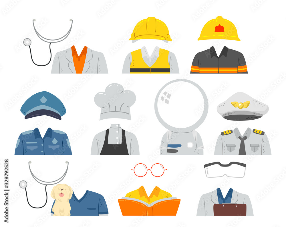 Kids Career Uniform Elements Illustration Stock Vector | Adobe Stock