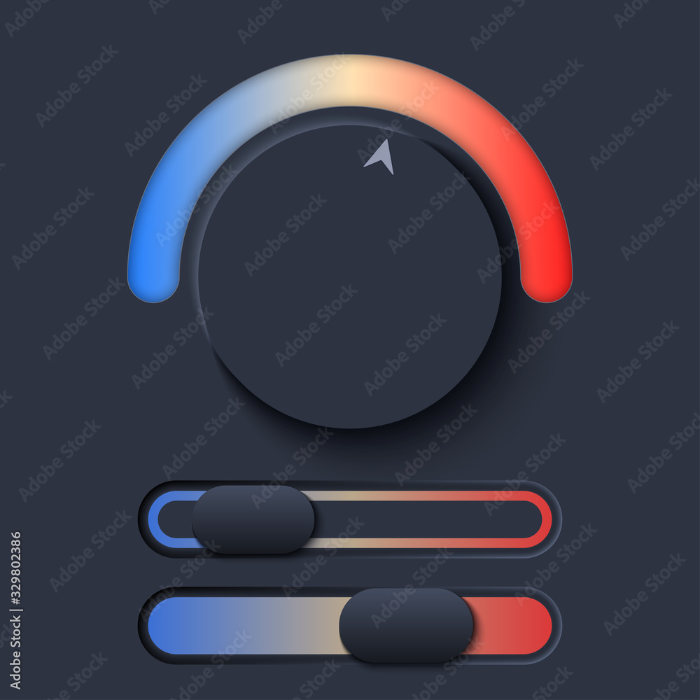 Neumorph UI kit with Volume Knob and sliders. Dark color set. Workflow ...