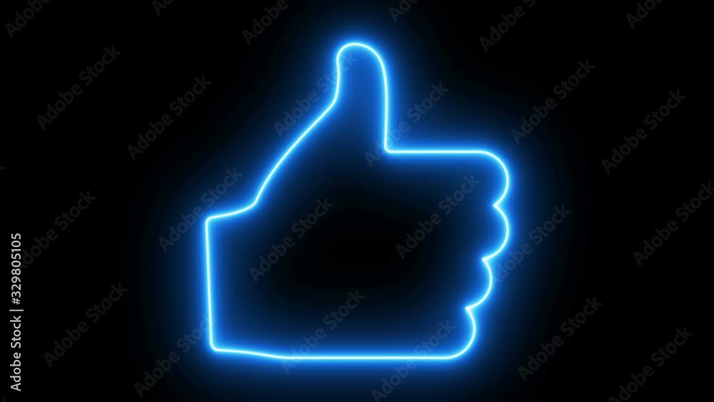 Thumbs up animation. Like icon for social network. Neon illumination ...