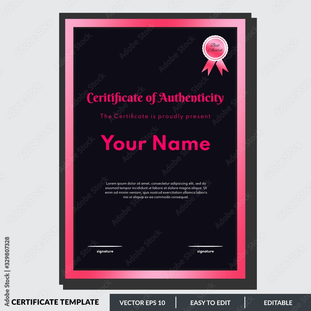 Certificate of authenticity in red theme. This certificate design ...