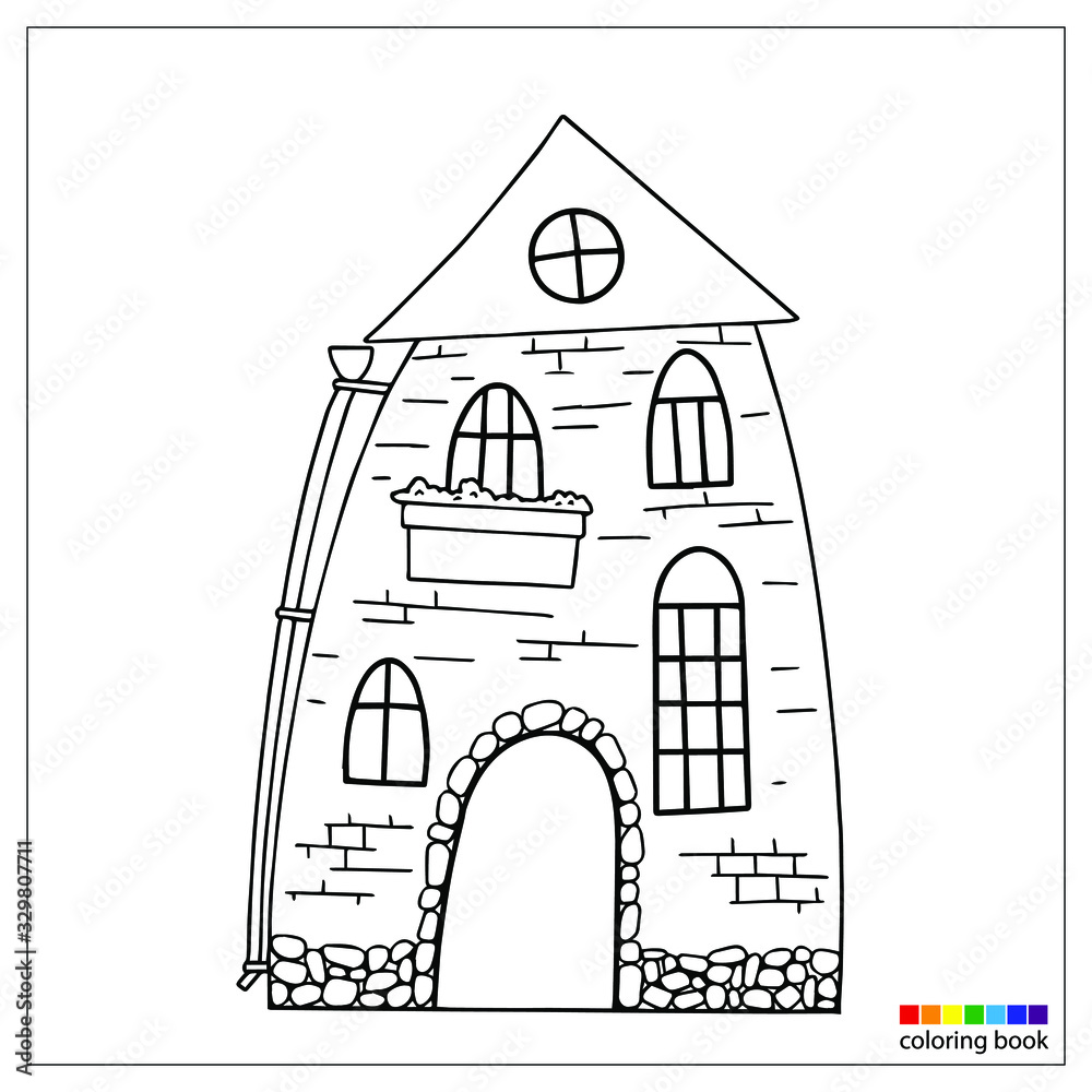 Linear drawing of a fairy-tale house, for printing, coloring , and ...