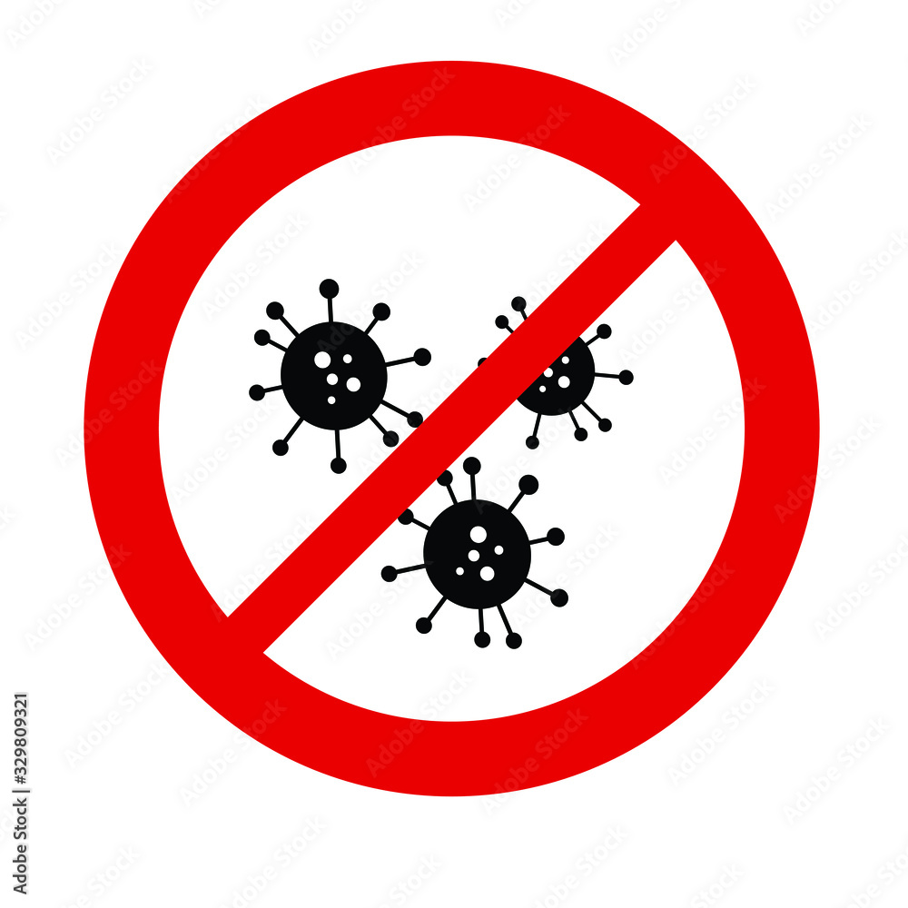 No germ icon prohibited sign. No viruses icon. No bacteria sign. covid ...