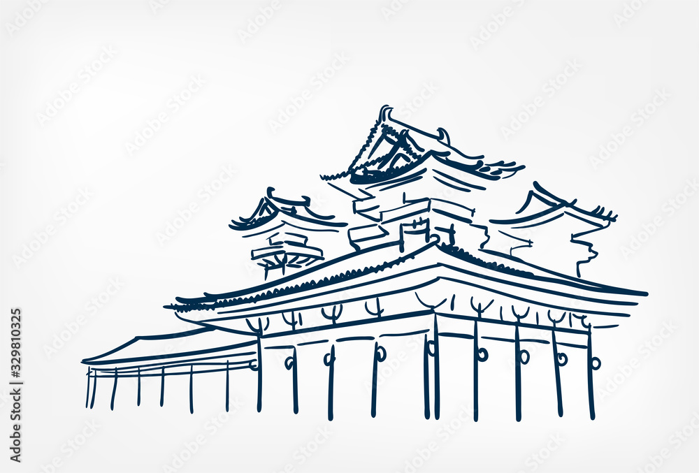 shintoism temple vector sketch illustration japanese chinese oriental ...