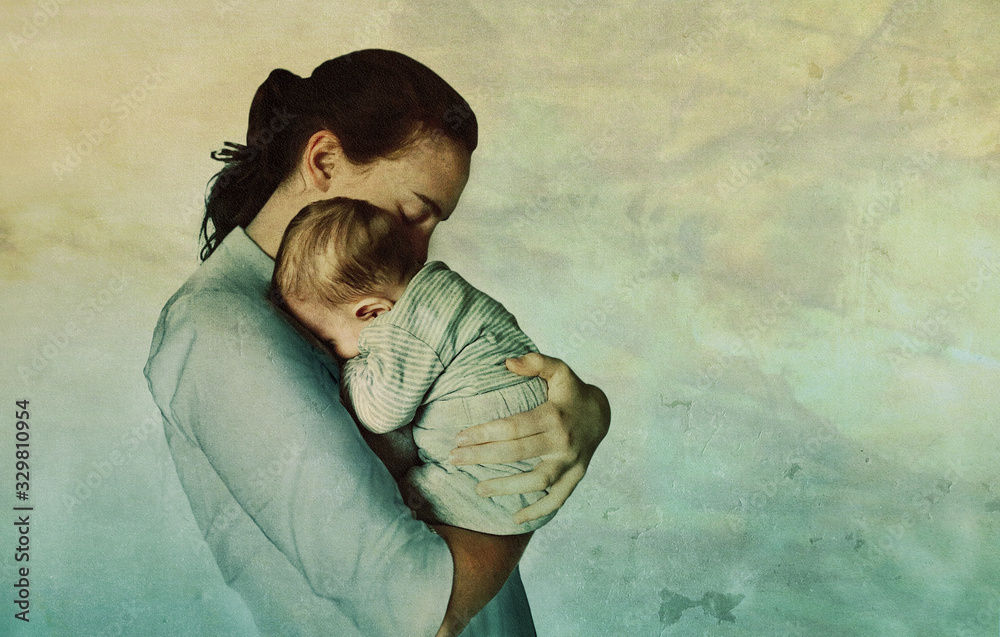 junge Mutter mit Kind im Arm Mother with baby in her arms Stock Photo ...