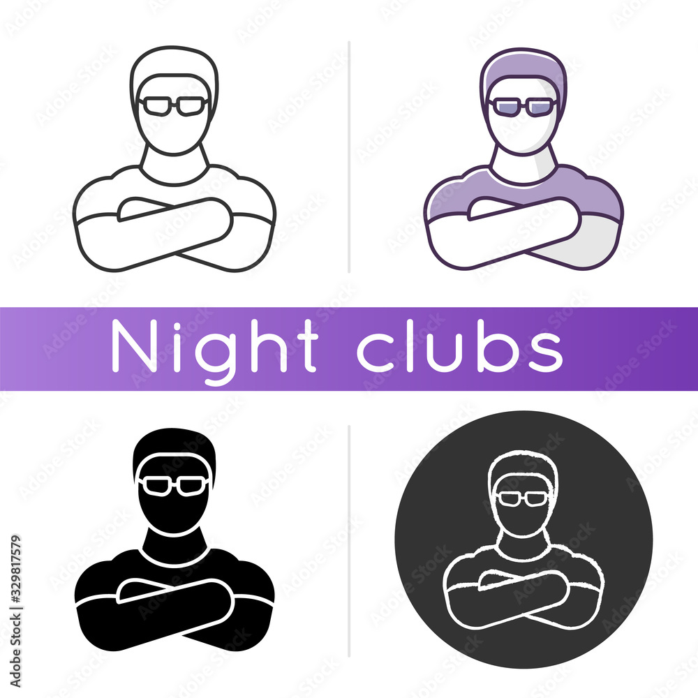 Nightclub security guard icon. Linear black and RGB color styles ...