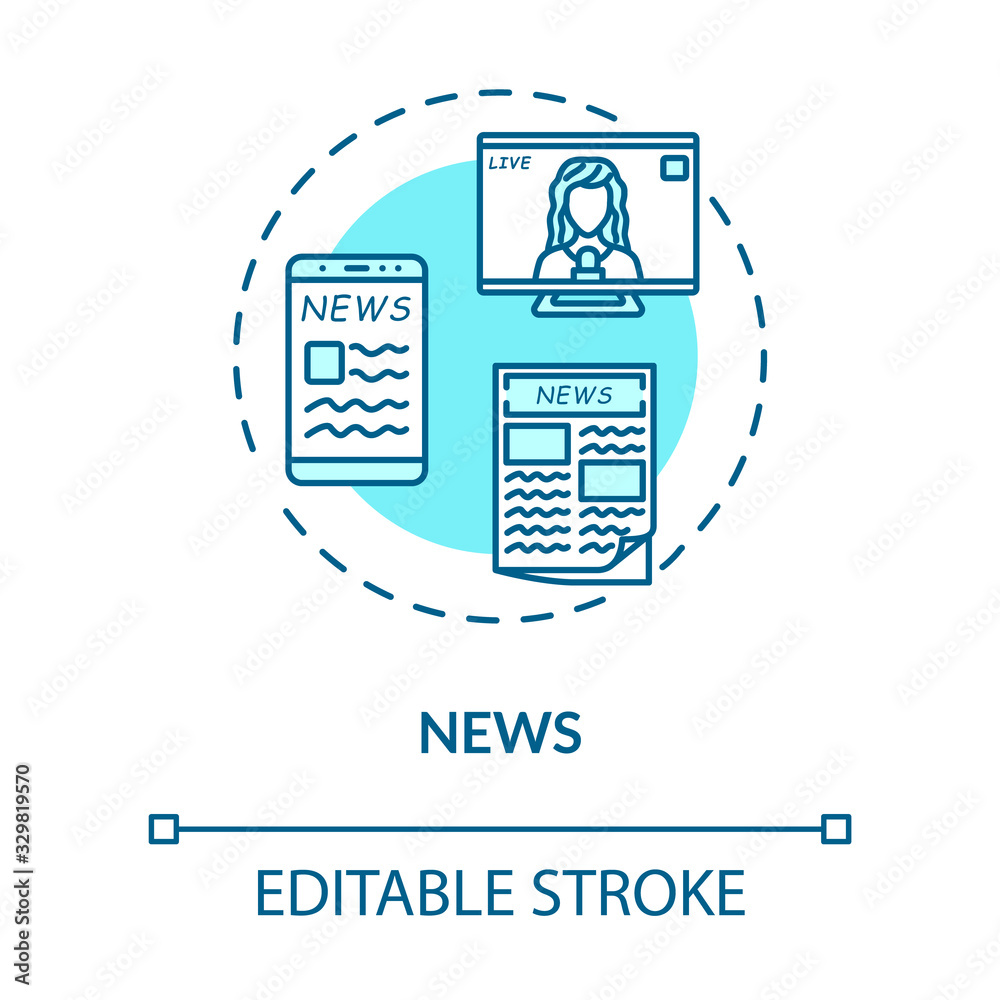 News concept icon. Mass media, public press, journalism idea thin line ...